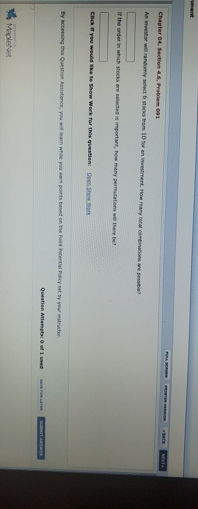 Solved ment FULL SCREEN PRINTER VERSION BACK NEXT Chapter | Chegg.com