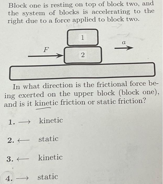 Solved Block one is resting on top of block two, and the | Chegg.com
