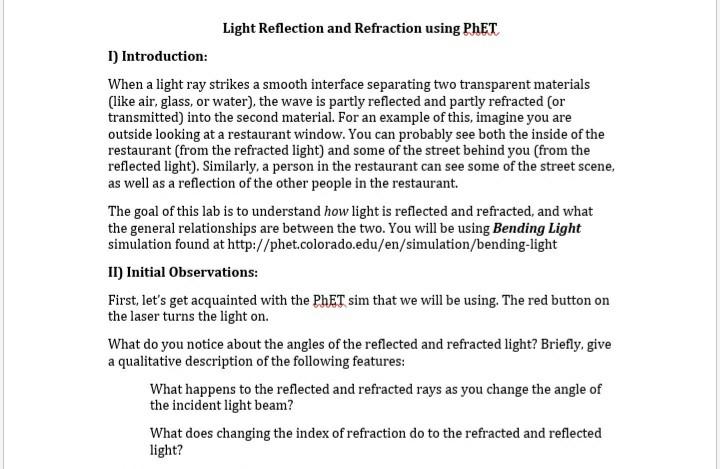 Solved Light Reflection and Refraction using PhET 1) | Chegg.com