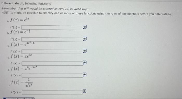 Solved Differentiate the following functions Remember that | Chegg.com