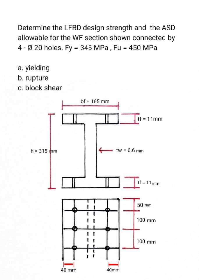 Solved Determine the LFRD design strength and the | Chegg.com
