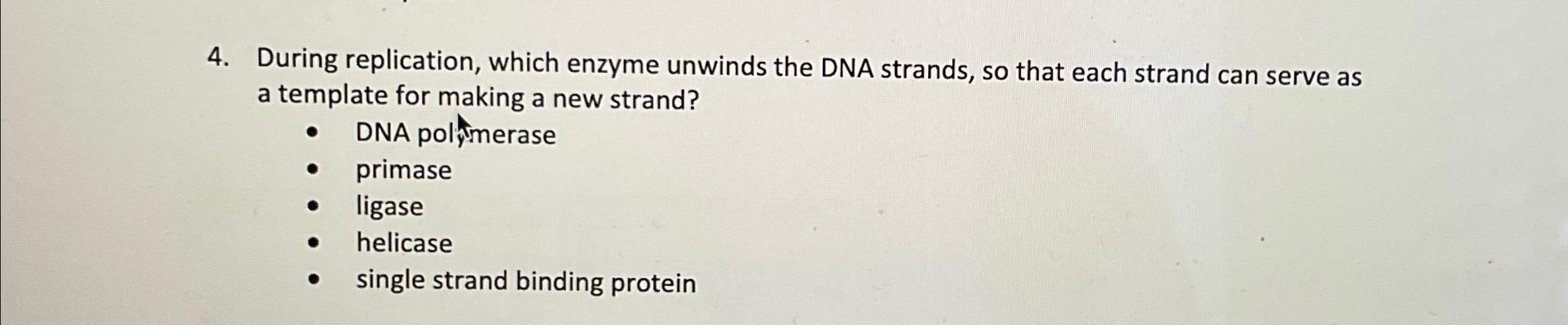 Solved During replication, which enzyme unwinds the DNA | Chegg.com