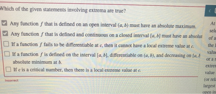 Solved Which of the given statements involving extrema are | Chegg.com