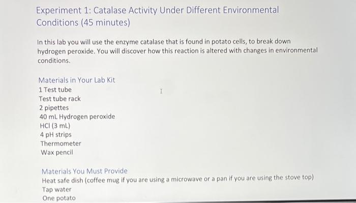 Solved Table 1: Results from Catalase Experiment at room | Chegg.com