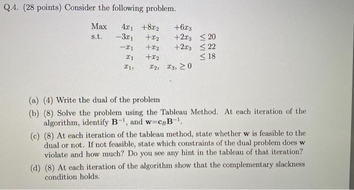 Solved Q.4. (28 points) Consider the following problem. Max | Chegg.com
