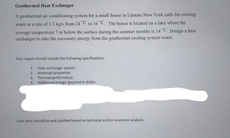 Solved Geothermal Heat Exchanger A geothermal air | Chegg.com
