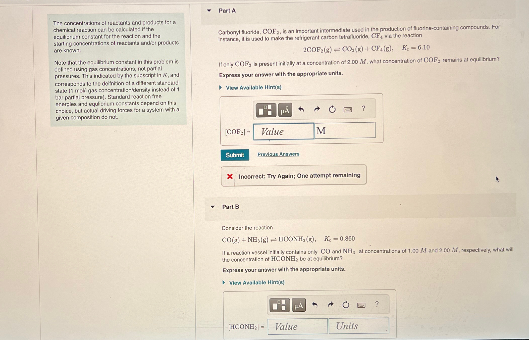 Solved The concentrations of reactants and products for a | Chegg.com