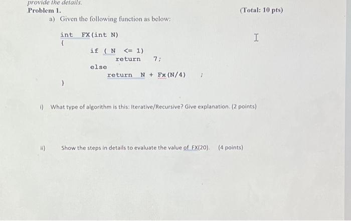 Solved Problem 1. (Total: 10pts ) a) Given the following | Chegg.com