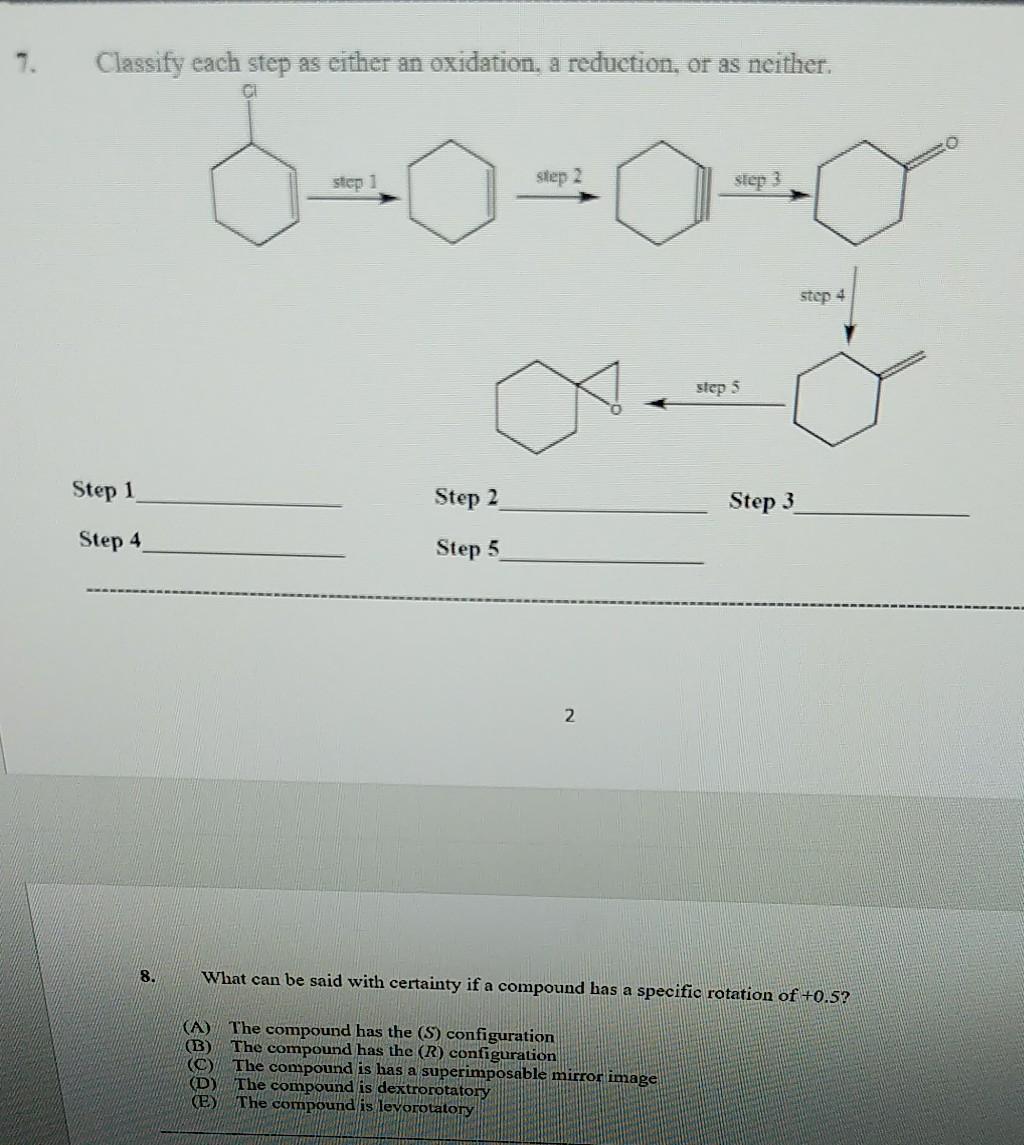 Solved Classify each step as either an oxidation, a | Chegg.com
