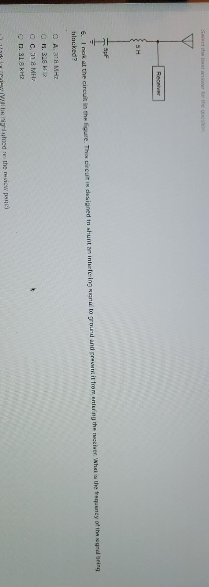 Solved Select the best answer for the question Receiver 5 H | Chegg.com