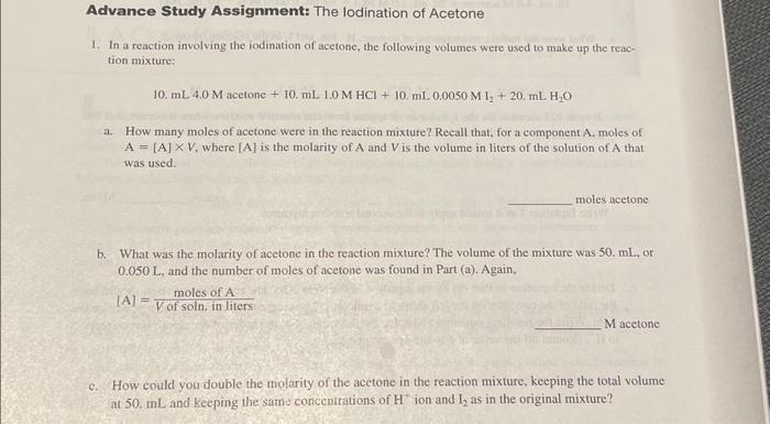 Solved Advance Study Assignment: The lodination of Acetone | Chegg.com
