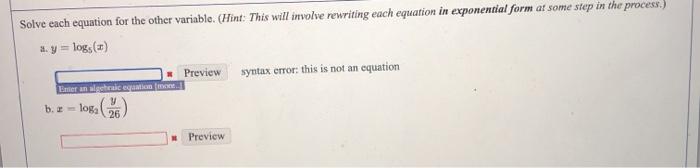 Solved Solve each equation for the other variable. (Hint: | Chegg.com