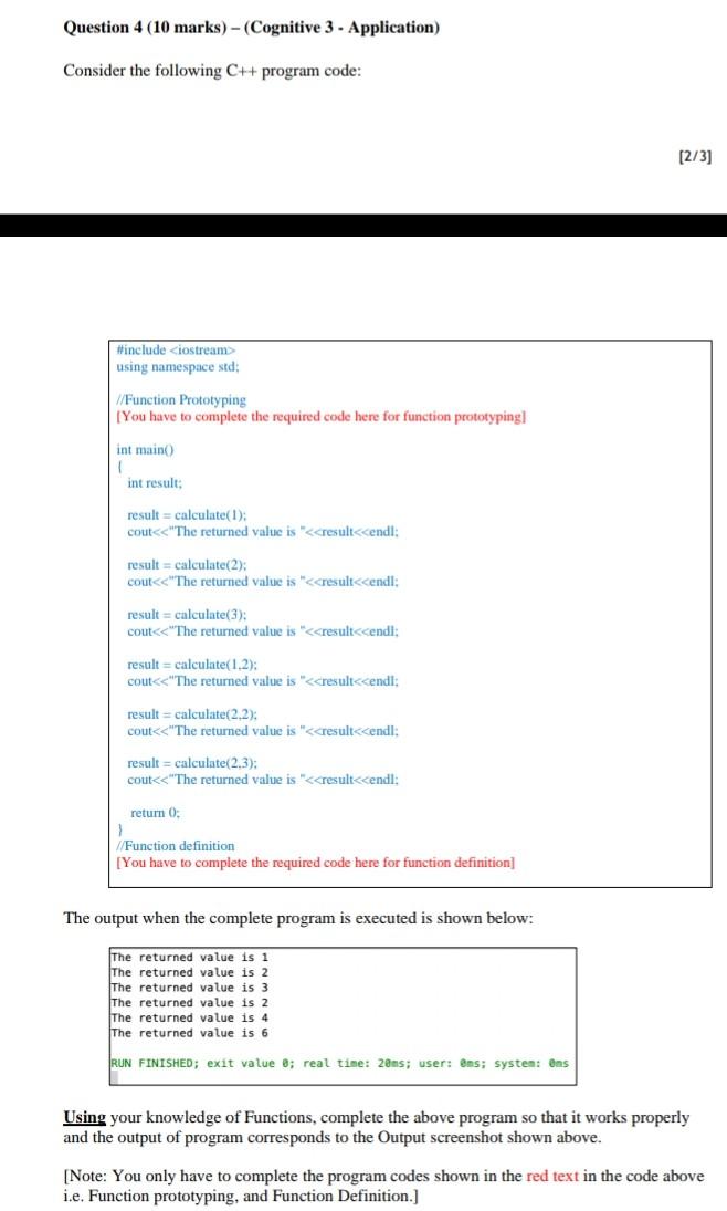 Solved Question 4 (10 marks) - (Cognitive 3 - Application) | Chegg.com