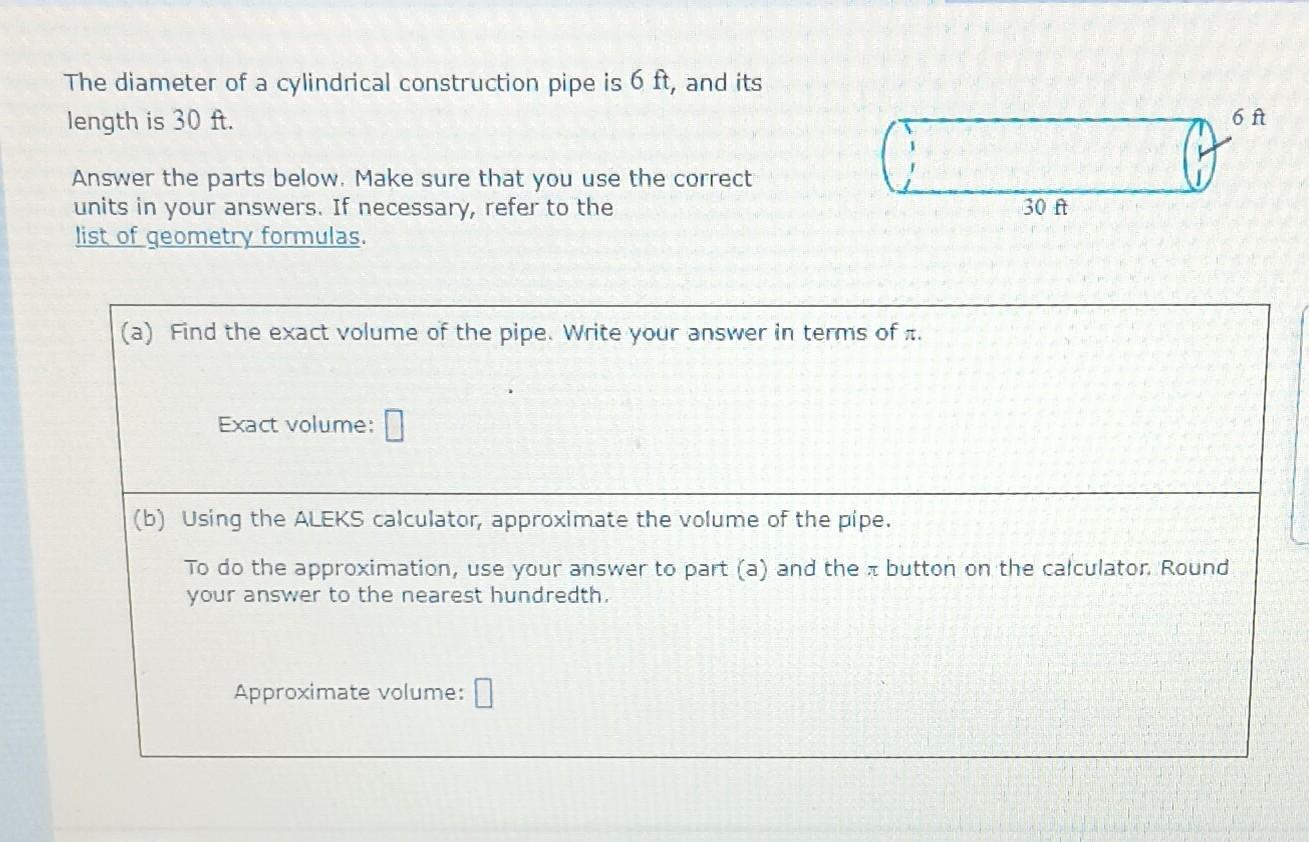Solved The diameter of a cylindrical construction pipe is | Chegg.com
