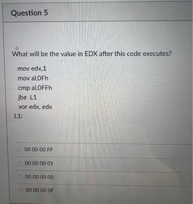 Solved What will be the value in EDX after this code | Chegg.com