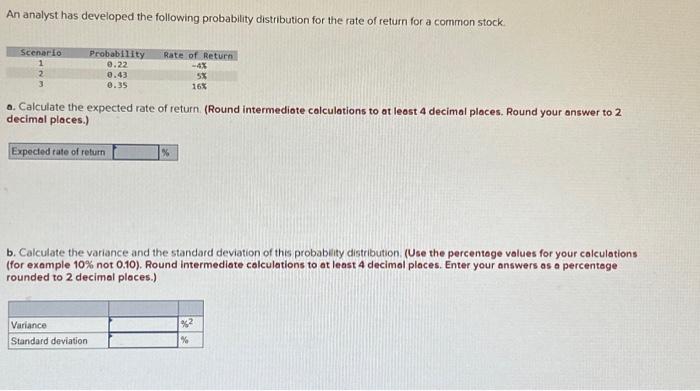 Solved An analyst has developed the following probability | Chegg.com