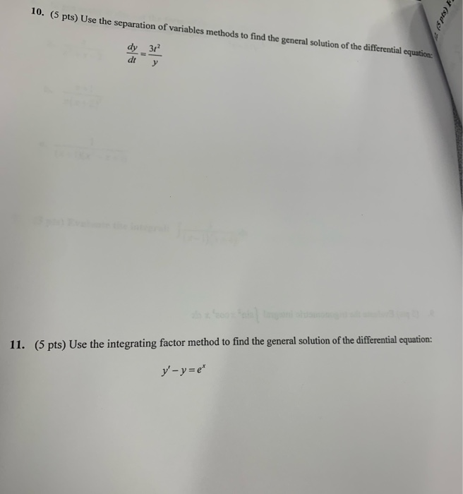 Solved 10 5 Pts Use The Separation Of Variables Methods
