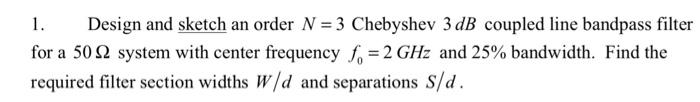 Solved 1. Design and sketch an order N = 3 Chebyshev 3 dB | Chegg.com