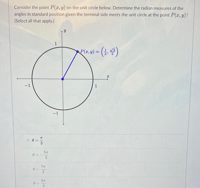 Solved Consider the point P(x,y) on the unit circle below. | Chegg.com