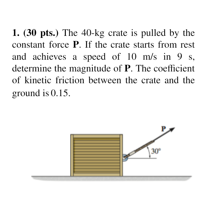 Solved 1. (30 pts.) The 40−kg crate is pulled by the | Chegg.com