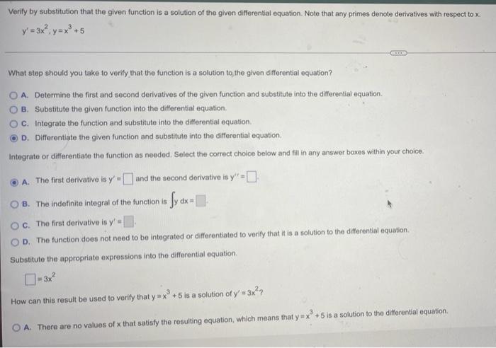 Solved Verify by substitution that the given function is a | Chegg.com
