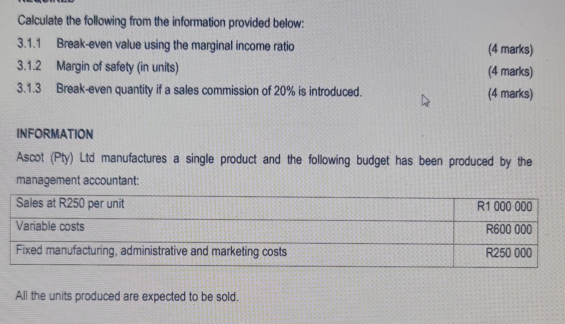 Solved Calculate the following from the information provided | Chegg.com