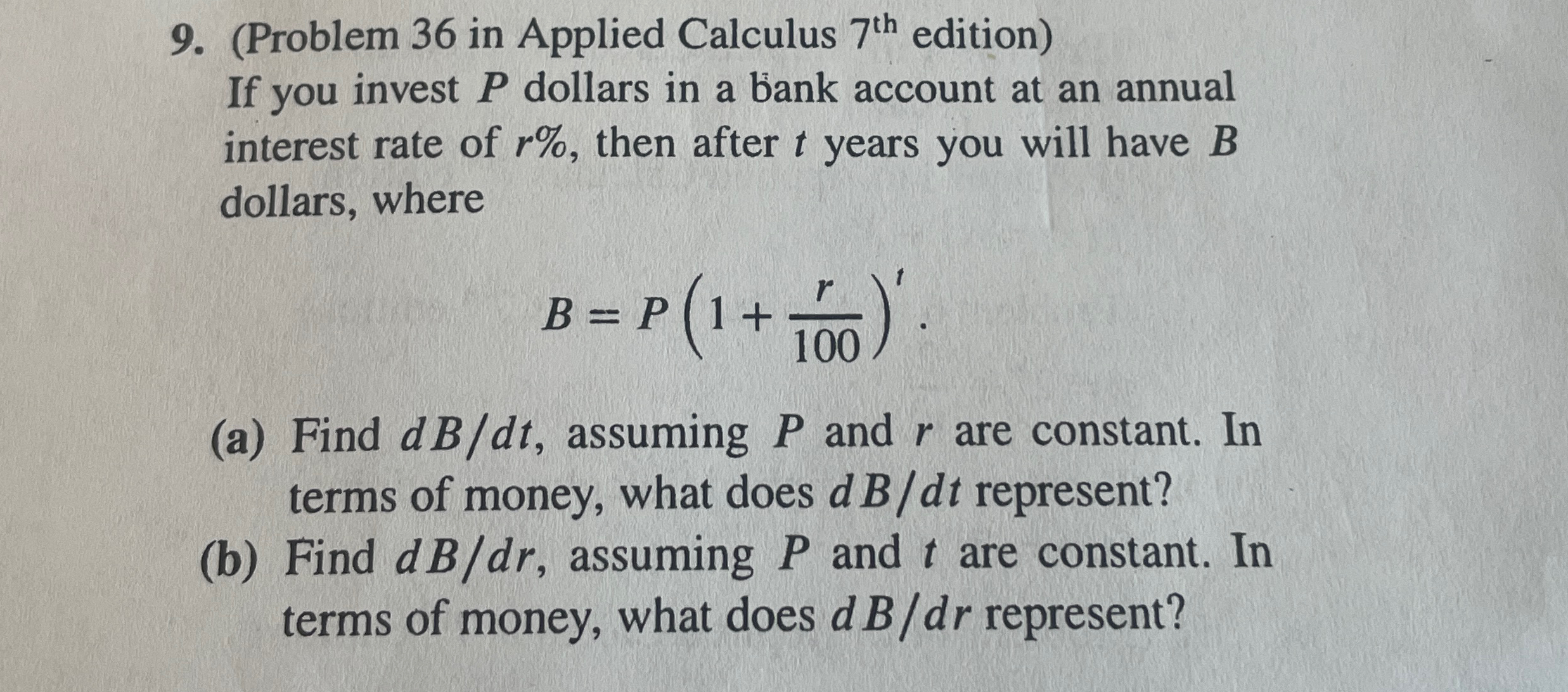 Solved (Problem 36 ﻿in Applied Calculus 7th ﻿edition)If you | Chegg.com