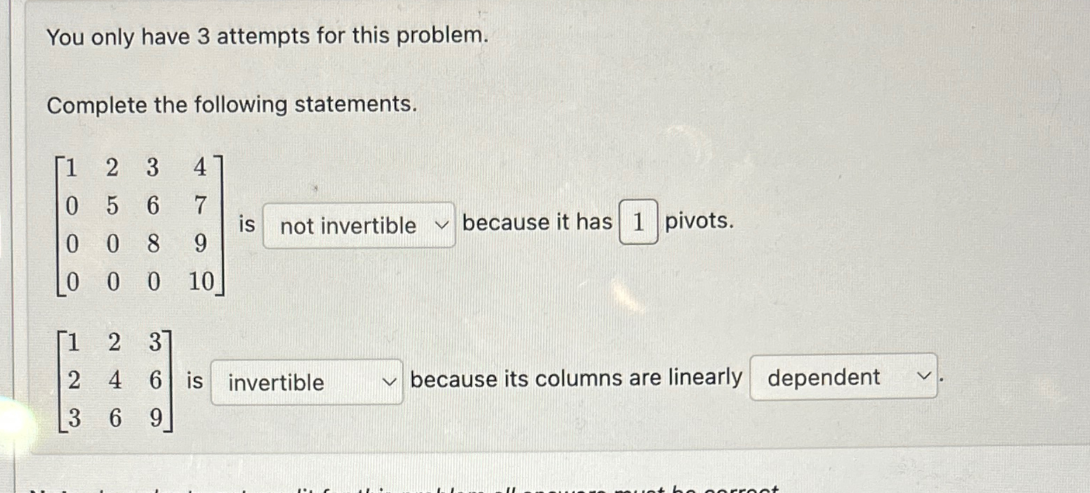 Solved You only have 3 ﻿attempts for this problem.Complete | Chegg.com
