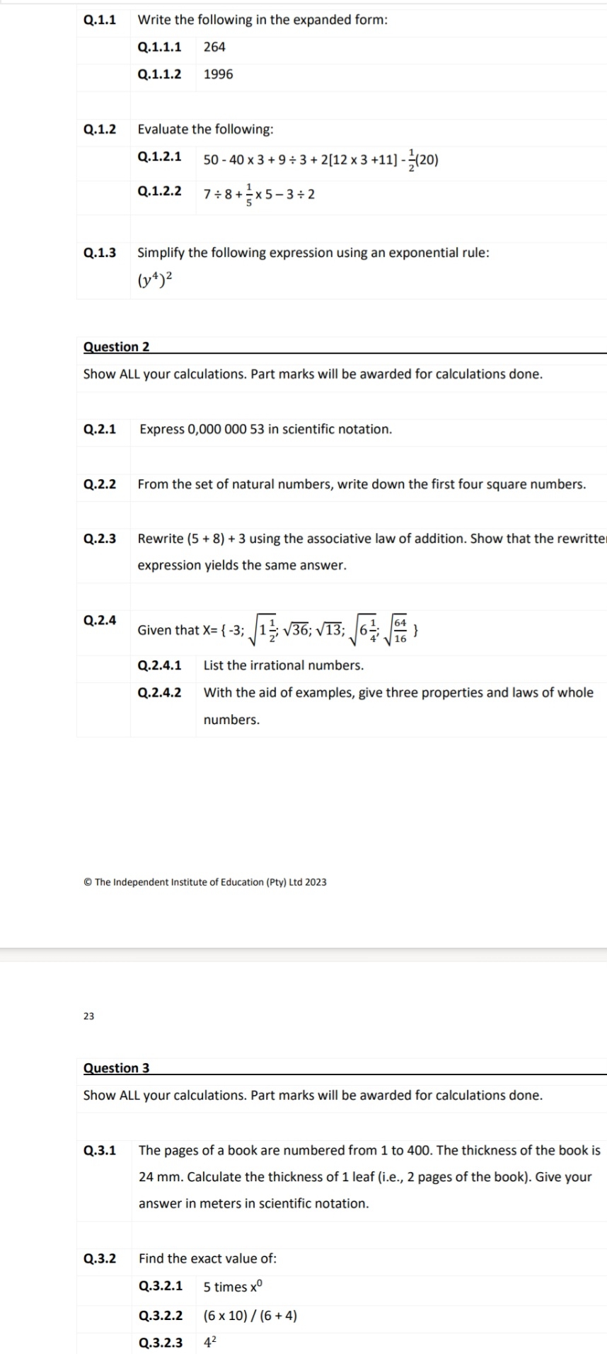 Solved Q.1.1 ﻿Write the following in the expanded | Chegg.com