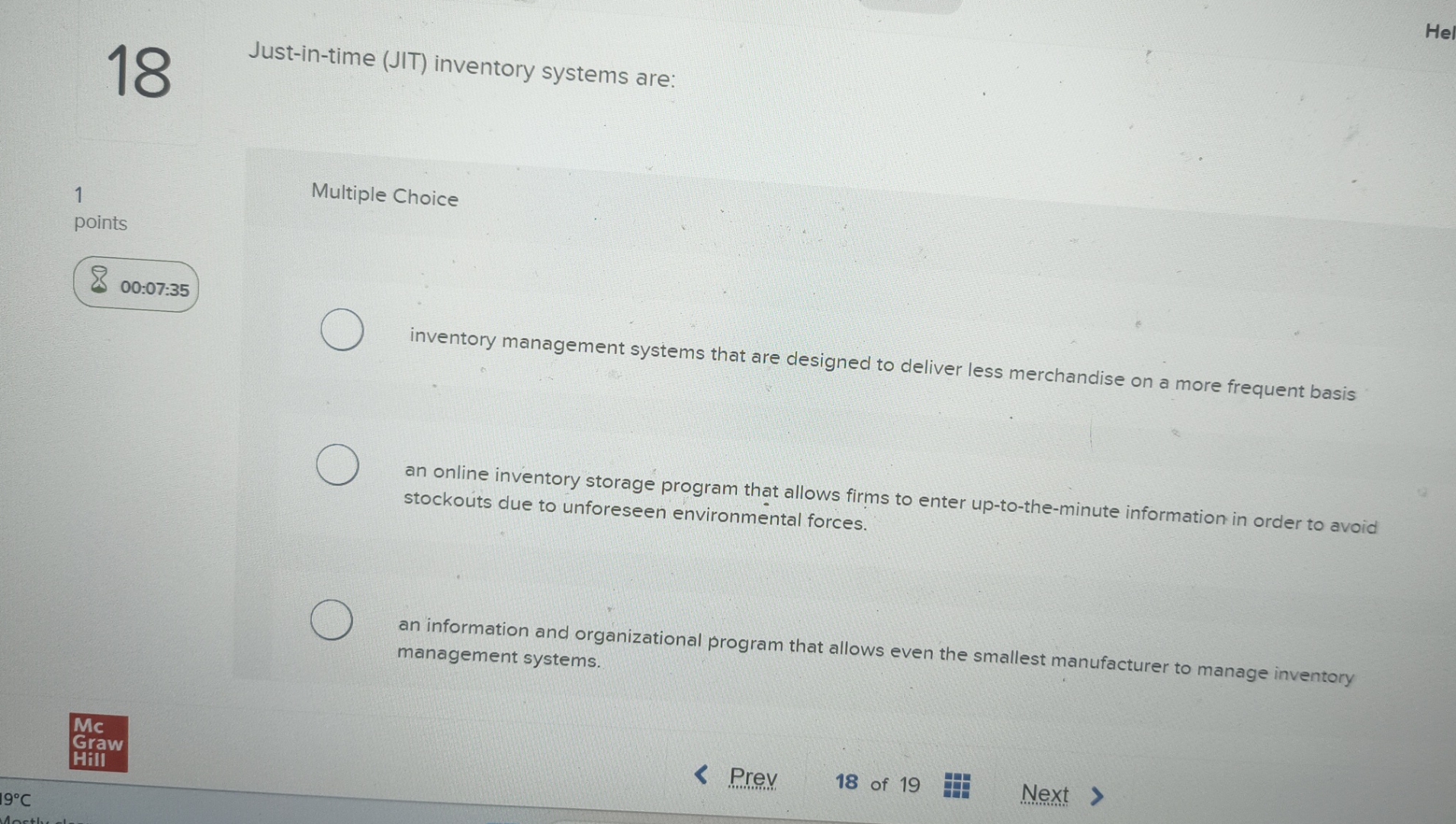 Solved 1 ﻿points00:07:35Multiple Choiceinventory management | Chegg.com