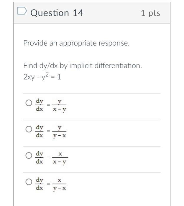 Solved Question 14 1 Provide An Appropriate Response Find