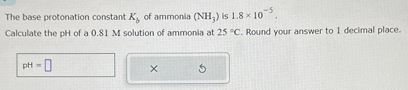 The base protonation constant Kb ﻿of ammonia (NH3) | Chegg.com
