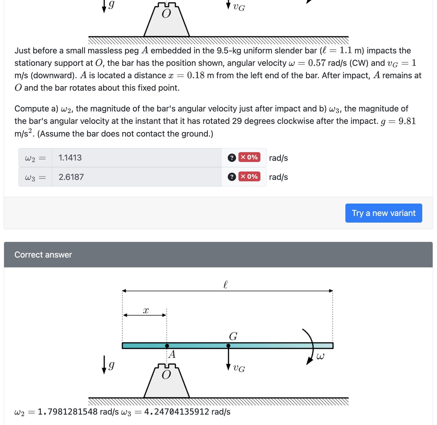 Solved Just before a small massless peg A embedded in the | Chegg.com