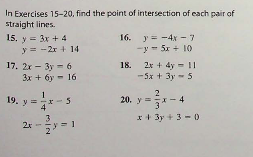 Solved In ﻿Exercises 15-20, ﻿find the point of ﻿intersection | Chegg.com