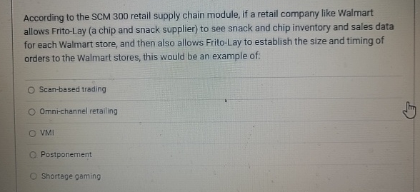 Solved According to the SCM 300 ﻿retail supply chain module, | Chegg.com
