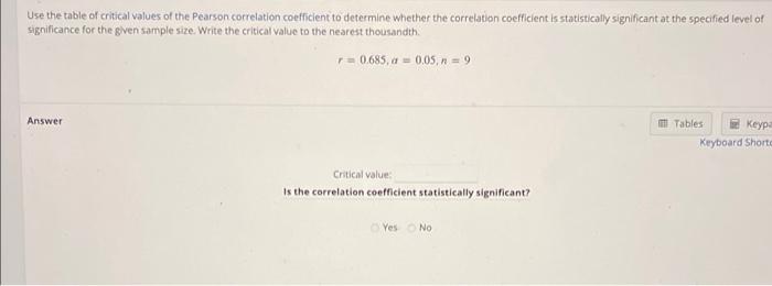 Solved Use the table of critical values of the Pearson | Chegg.com
