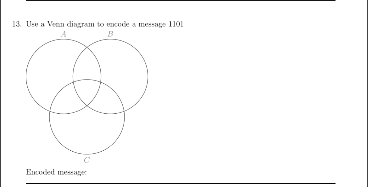 Solved Use a Venn diagram to encode a message 1101ADEncoded | Chegg.com