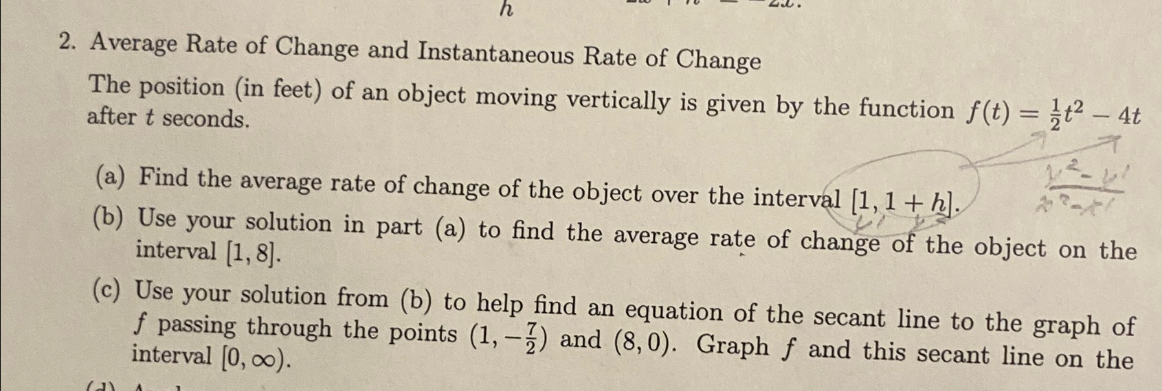 Solved Average Rate of Change and Instantaneous Rate of | Chegg.com