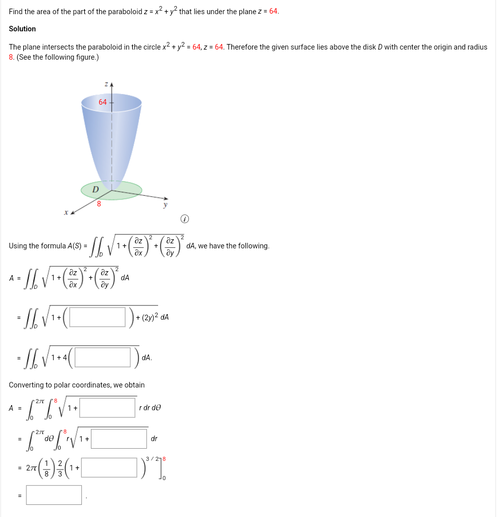 Solved Find the area of the part of the paraboloid z=x2+y2 | Chegg.com