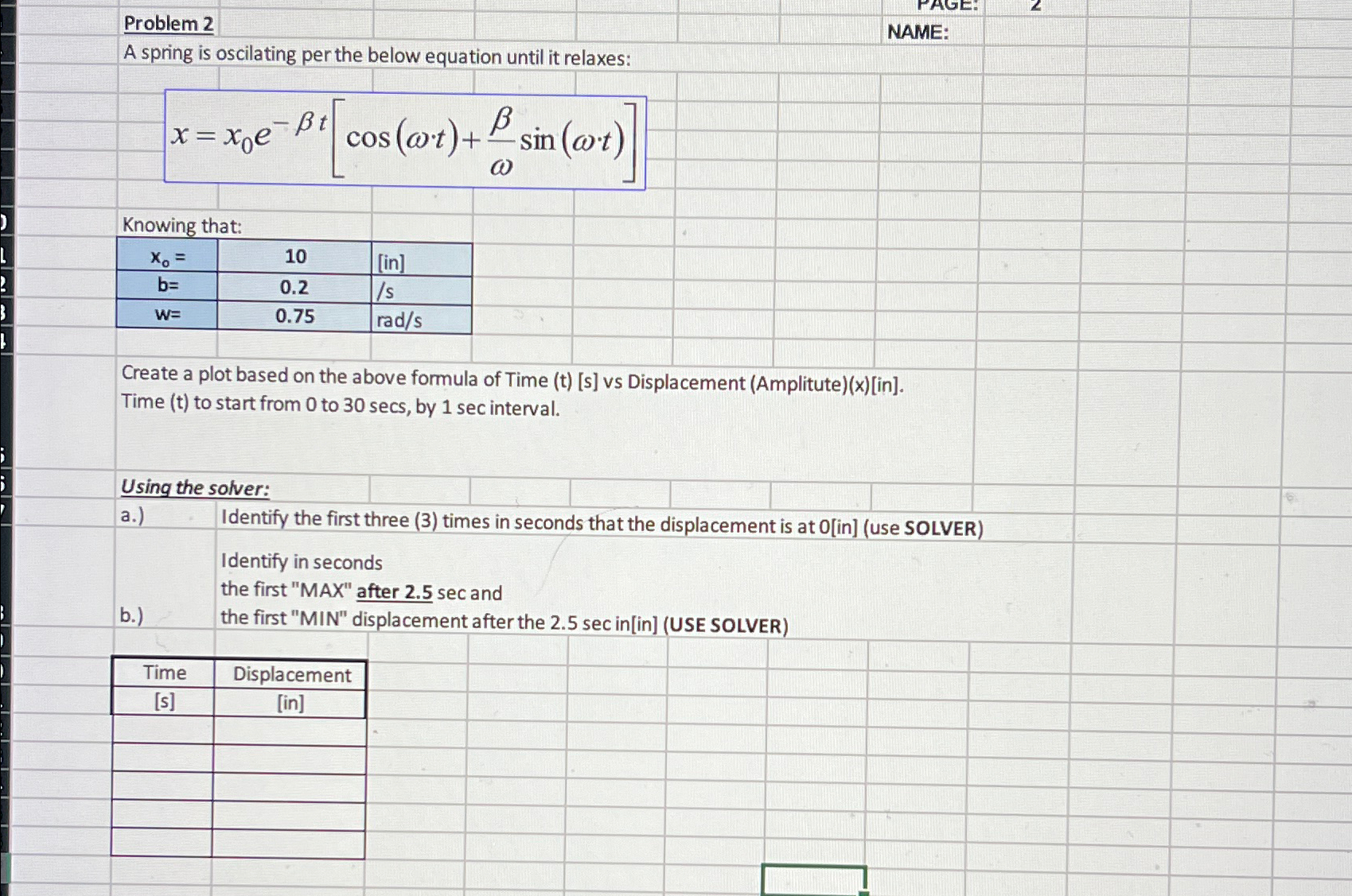 Solved Problem 2NAME:A spring is oscilating per the below | Chegg.com