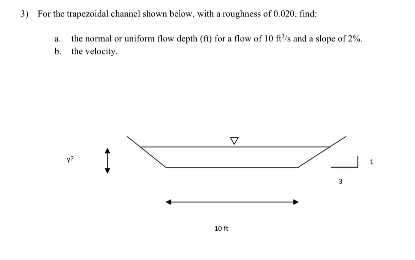 Solved For the trapezoidal channel shown below, with a | Chegg.com