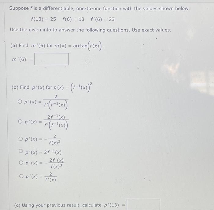Solved Suppose f is a differentiable, one-to-one function | Chegg.com
