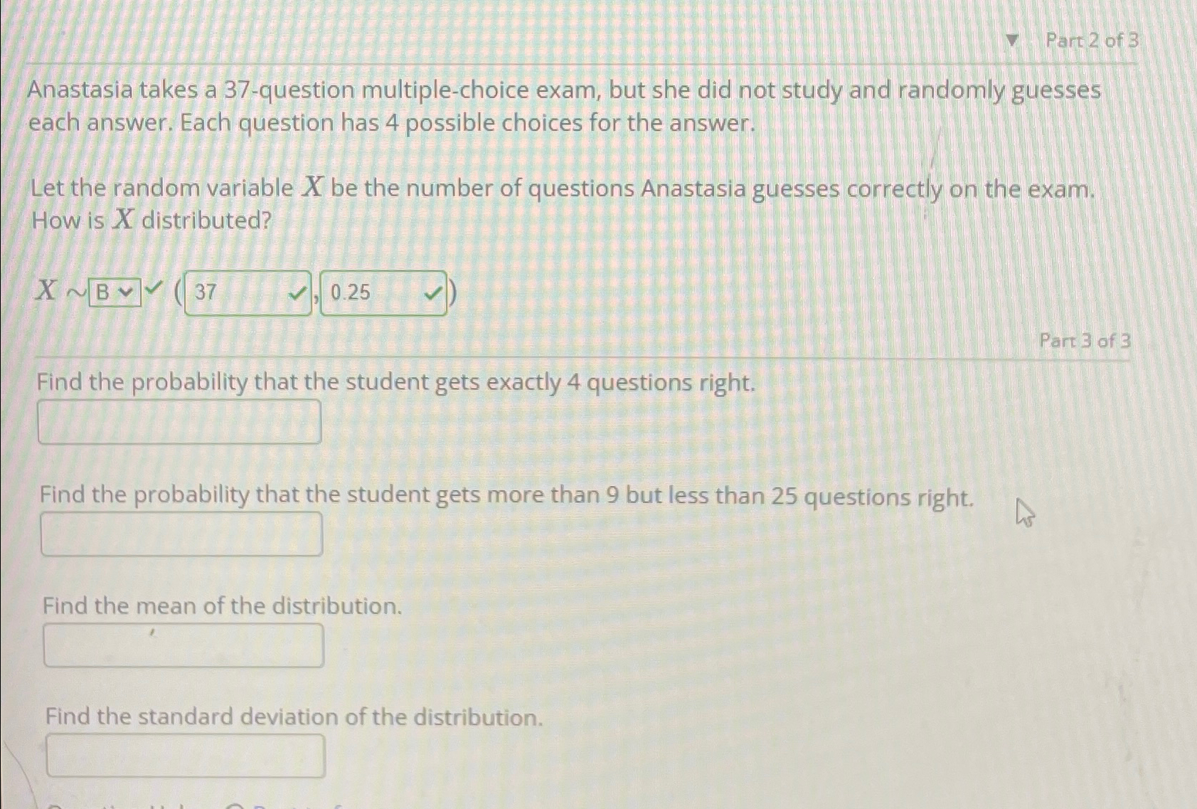 Solved Part 2 ﻿of 3Anastasia takes a 37-question | Chegg.com