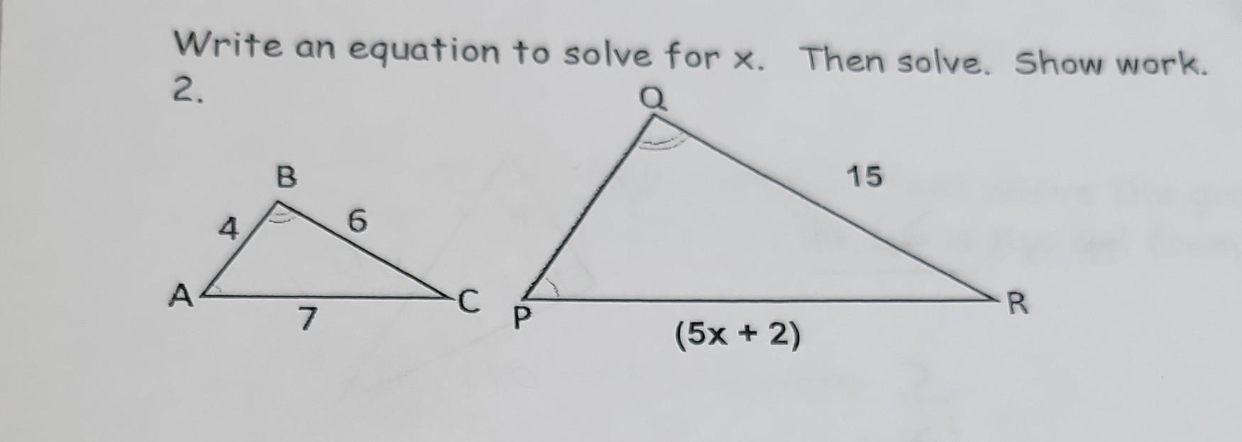 Solved Write an equation to solve for x. Then solve. Show | Chegg.com