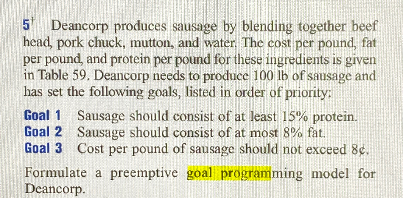 Solved 5† ﻿Deancorp produces sausage by blending together | Chegg.com