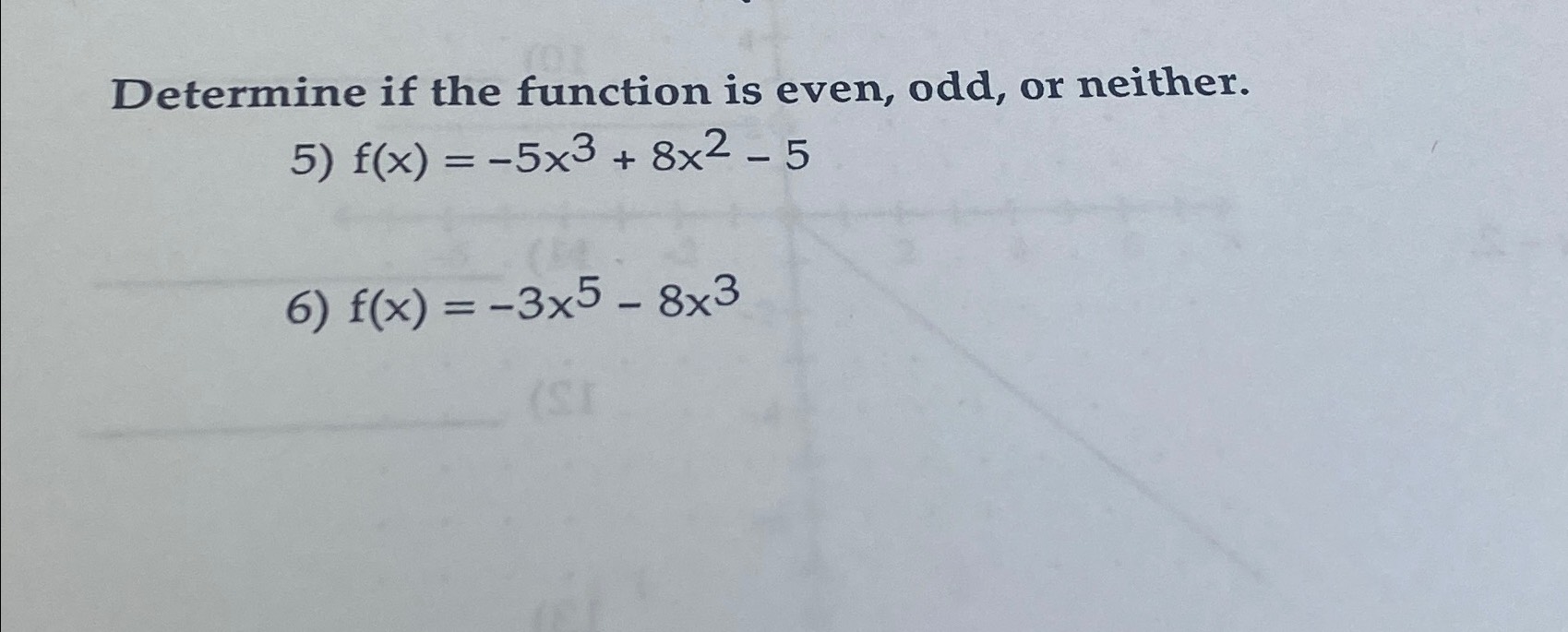 Solved Determine if the function is even, odd, or | Chegg.com