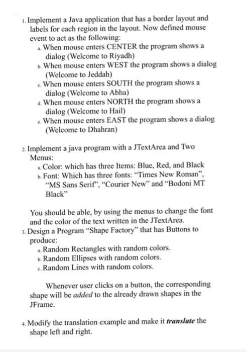 Solved 1. Implement a Java application that has a border | Chegg.com
