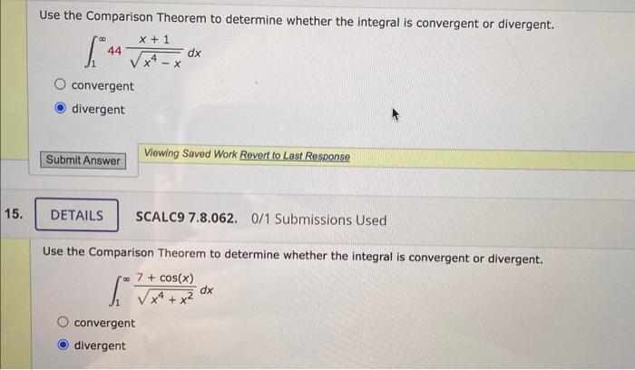 Solved Use the Comparison Theorem to determine whether the | Chegg.com