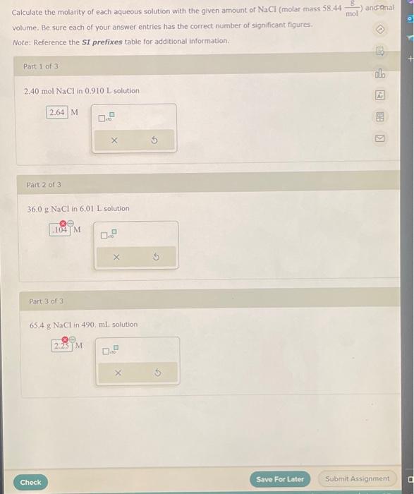 Solved Calculate the molarity of each aqueous solution with | Chegg.com