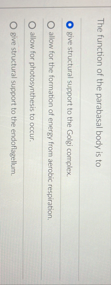Solved The function of the parabasal body is togive | Chegg.com